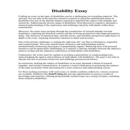 Disability Essay. Intellectual Disability Essay Example Topics and Well ...