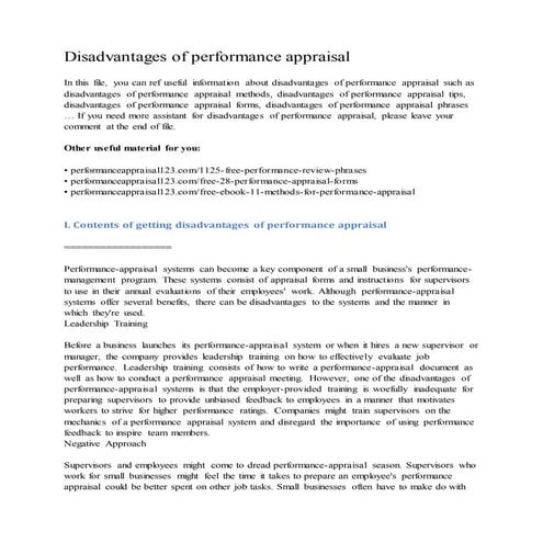 Disadvantages of performance appraisal | DOCX