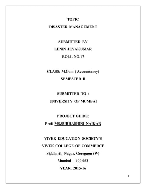 Disaster Management Process with Case Study | DOCX