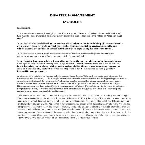 DISASTER MANAGEMENT 1 Module 1 of kannur university .docx
