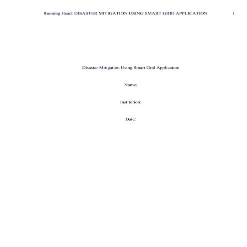 Disaster Mitigation Using Smart Grid Application Pdf