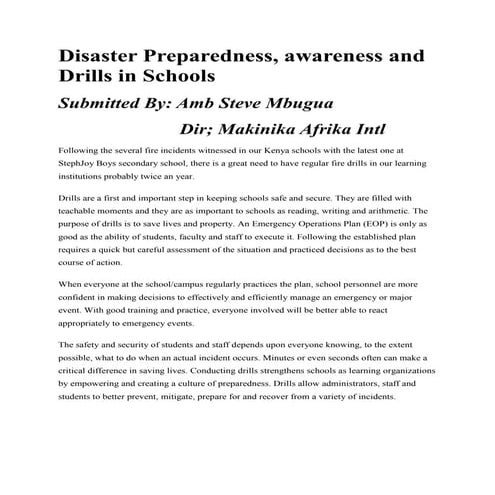 Disaster preparedness in schools