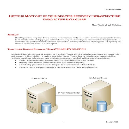 Getting Most Out Of Your Disaster Recovery Infrastructure Using Active Data Guard Pdf