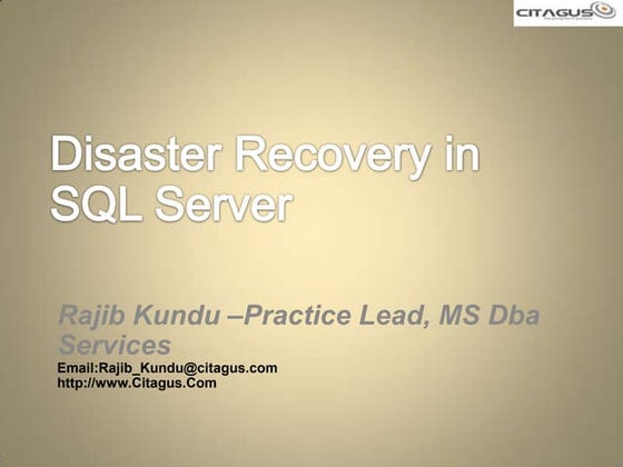 Disaster recovery with sql server | PPT