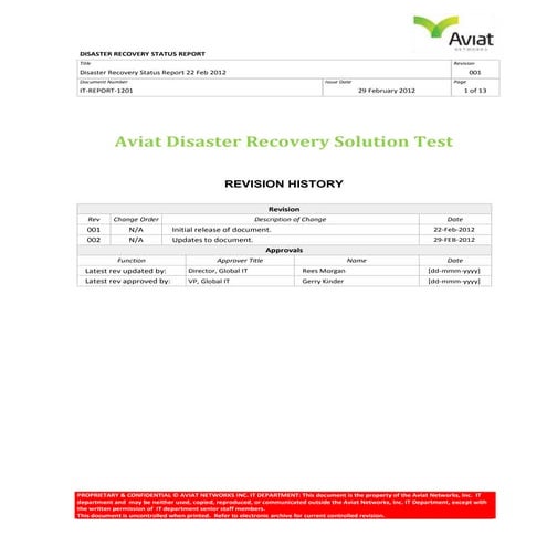 Disaster Recovery Status Report 22 Feb2012 | DOCX