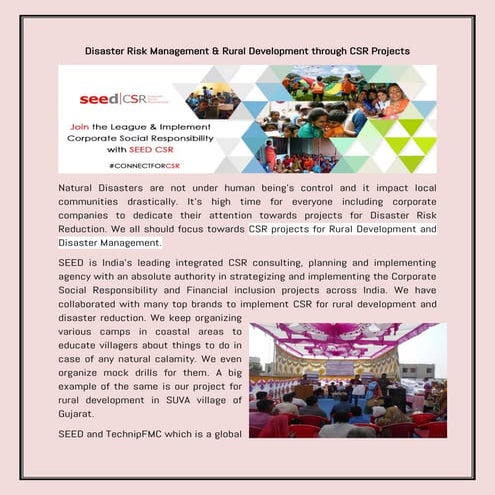 Disaster Risk Management & Rural Development through CSR Projects | PDF