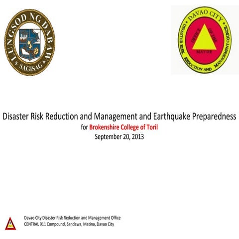 Disaster Risk Reduction and Management and Earthquake Preparedness ...