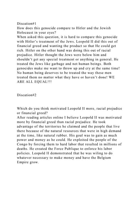 Discussion Board 1 King Leopold II and the Belgian Congo Genocide..docx