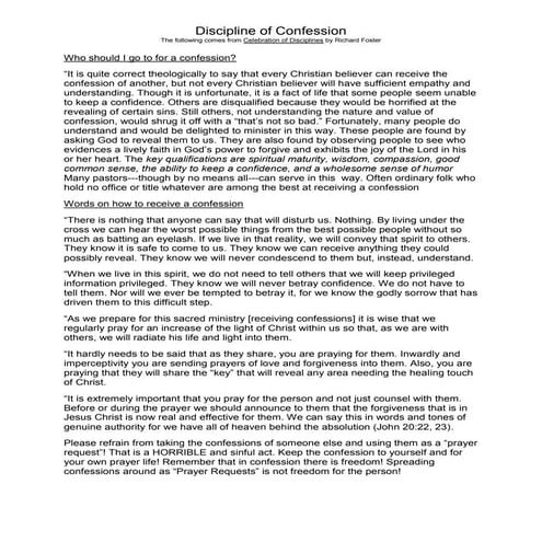 Discipline Of Confession Notes | DOCX