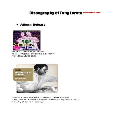 Discography Of Tony Loreto | PDF