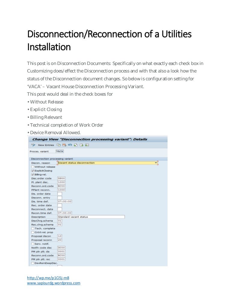 Disconnection/Reconnection of a Utilities Installation