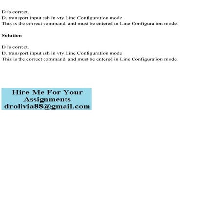 D Is Correctd Transport Input Ssh In Vty Line Configuration Modepdf 9550