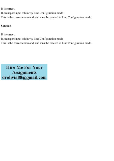 D Is Correctd Transport Input Ssh In Vty Line Configuration Modepdf 9550