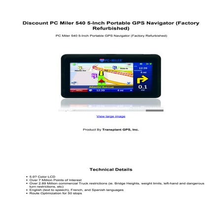 Discount pc miler 540 5 inch portable gps navigator factory refurbished ...