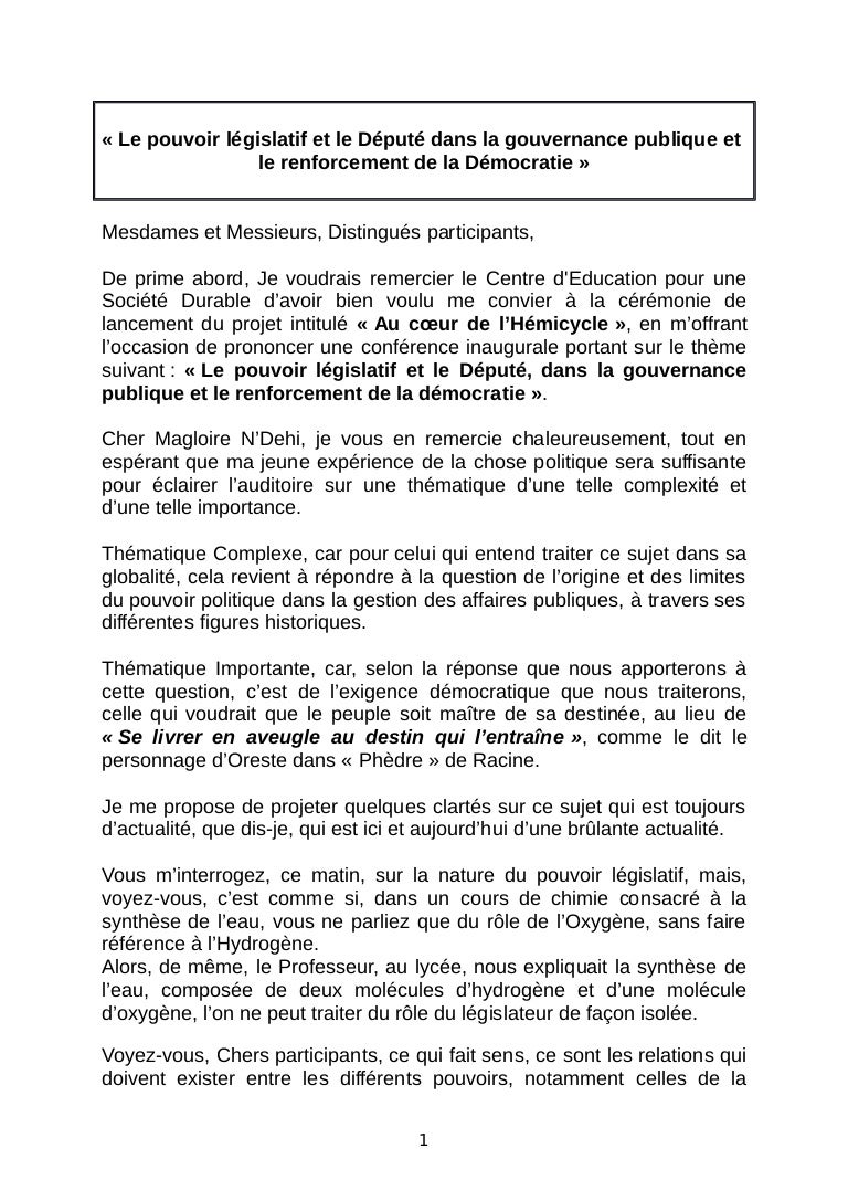 Discours - Lancement projet "Au coeur de l'hémicycle"...