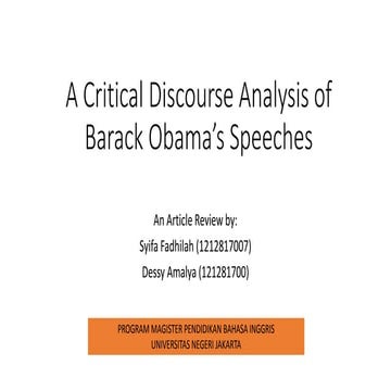 A CRITICAL DISCOURSE ANALYSIS OF BARRACK OBAMA'S SPEECHES | PPT
