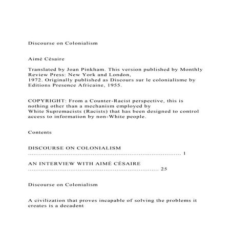 Discourse on Colonialism Aimé Césaire Translated b.docx