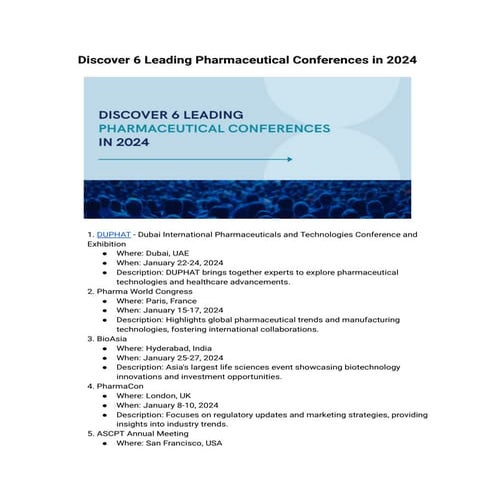 Discover 6 Leading Pharmaceutical Conferences in 2024 | PDF