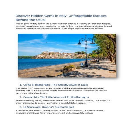 Discover Hidden Gems in Italy: Unforgettable Escapes Beyond the Usual | PDF
