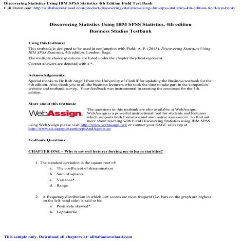 Discovering Statistics Using IBM SPSS Statistics 4th Edition Field Test ...