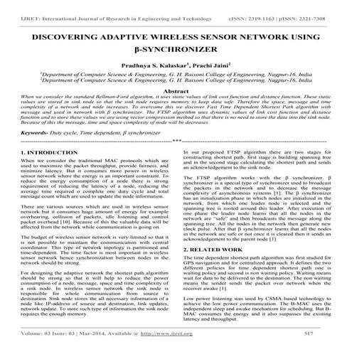 Discovering Adaptive Wireless Sensor Network Using β Synchronizer Pdf