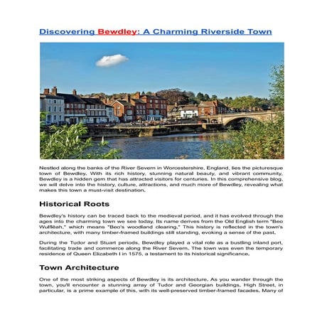 Discovering Bewdley-A Charming Riverside Town | PDF