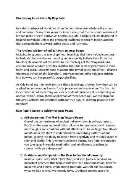 Awaken the Spirit Within: Kalp Patel’s Guide to Inner Peace and Purpose ...