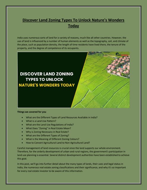 Types of land use zones in india and their uses | PDF
