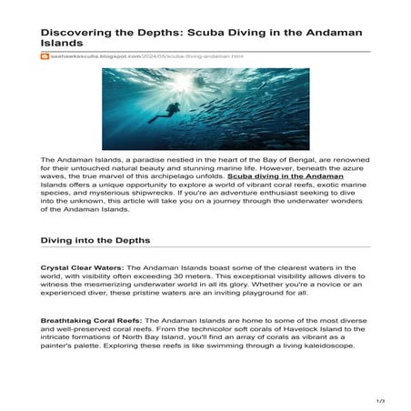 Scuba diving in Andamans | Explore Enchanting Marine Life in Deep Blue Sea | PDF