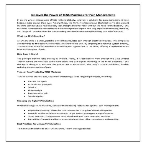 Discover the Power of TENS Machines for Pain Management | PDF