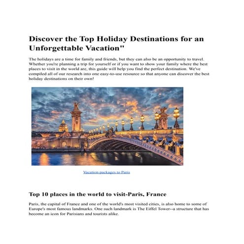 Discover the Top Holiday Destinations for an Unforgettable Vacation ...
