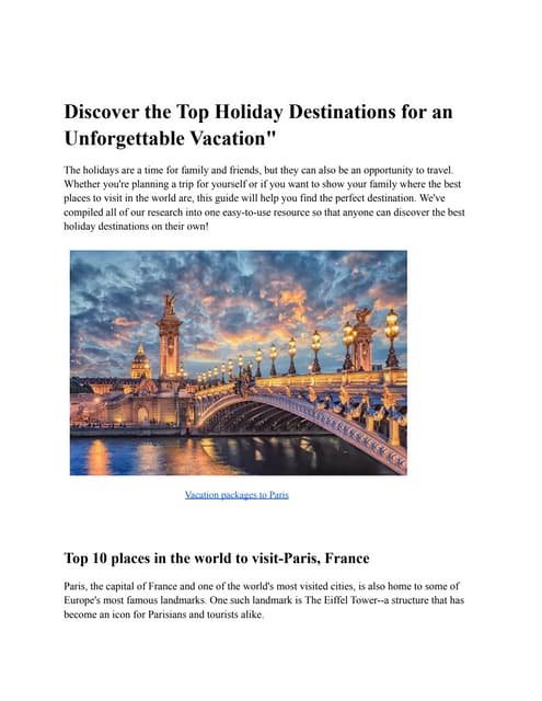Top 10 Countries to Visit | PDF | Australia and Oceania Travel | Travel ...