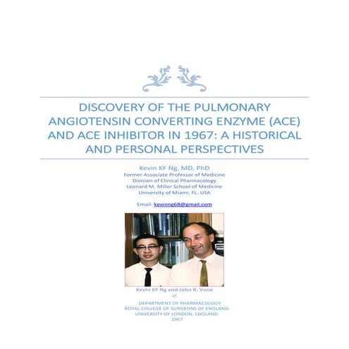 Discovery of pulmonary angiotensin converting enzyme and ace inhibitor ...