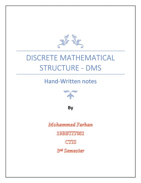 Discrete Mathematical Structure Complete Notes Of 3rd Semester Btech Pdf