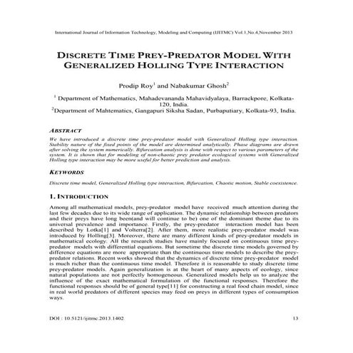 Discrete time prey predator model with generalized holling type interaction | PDF