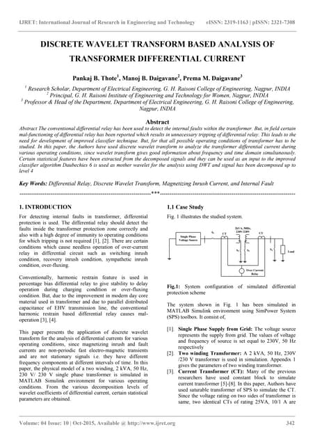 Discrete wavelet transform based analysis of transformer differential ... Discrete wavelet transform based analysis of transformer differential ...