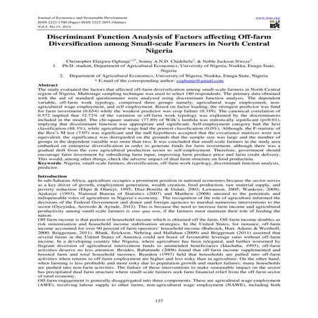 Discriminant function analysis of factors affecting off farm | PDF