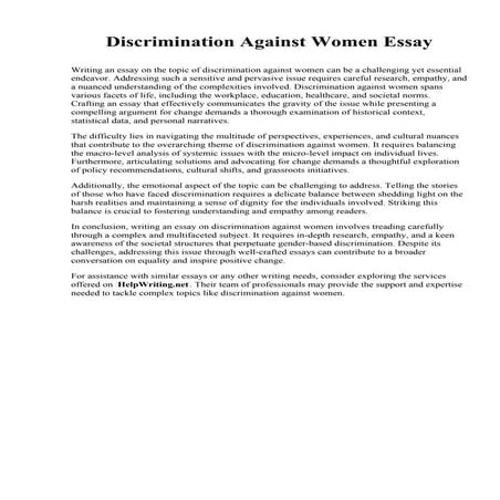 Discrimination Against Women Essay. Kalamazoo College | PDF