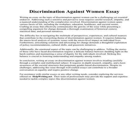 Discrimination Against Women Essay. Gender discrimination in nursing ...