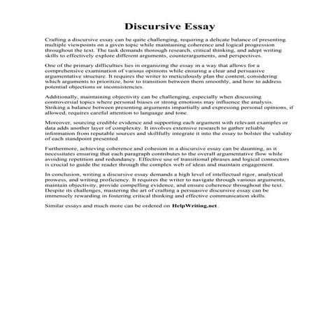 Discursive Essay. Sample Discursive Essay Telegraph | PDF