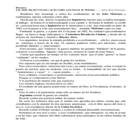 Discurso De Homenaje A Los Veteranos