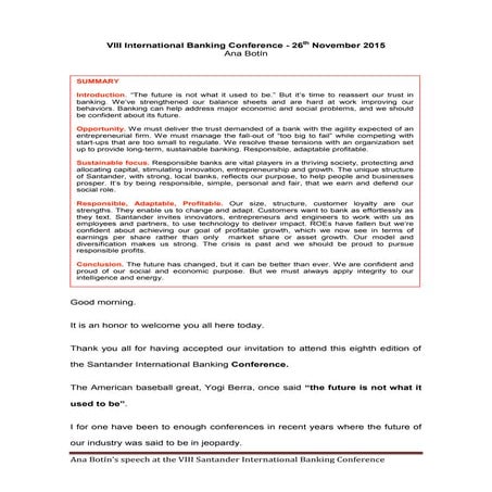 VIII International Banking Conference. Opening remarks by Ana Botín | PDF