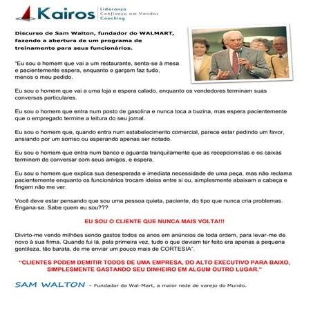 Discurso de Sam Walton - Qualidade de atendimento - Kairos Treinamentos ...
