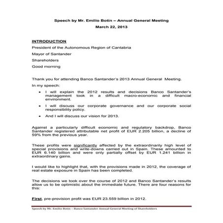 Speech by Mr. Emilio Botín – Annual General Meeting 2013 | PDF
