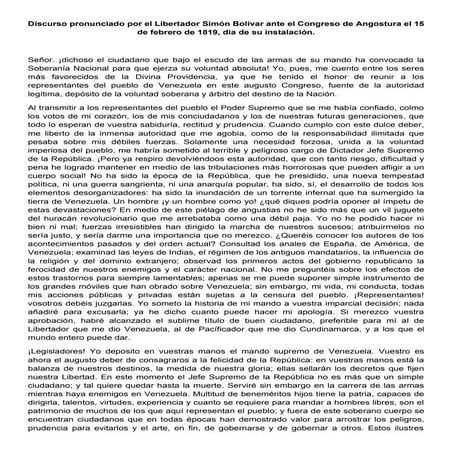 Discurso pronunciado por el libertador simón bolívar ante el congreso ...