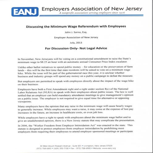 Discussing the Minimum Wage Referendum with Employees, July 2013 | PDF ...