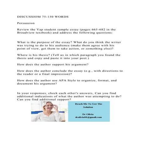 75-150 WORDS. PersuasionReview the Yap student sample essay