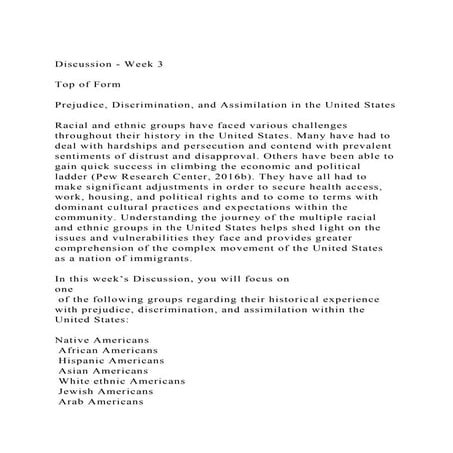 Discussion - Week 3 Top of FormPrejudice, Discrimination, .docx