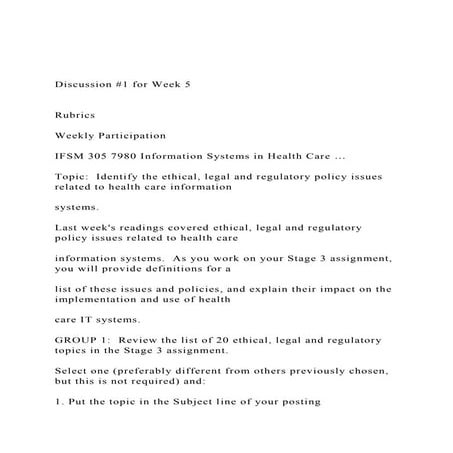 Discussion #1 for Week 5RubricsWeekly Participation.docx