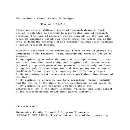 Discussion 1 Group Research Designs (Du | PDF